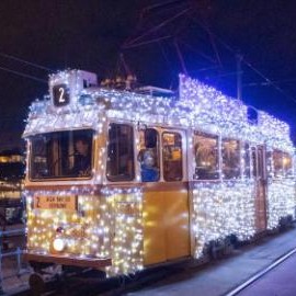 In pics: nostalgic tram decorated with Christmas lights in Budapest