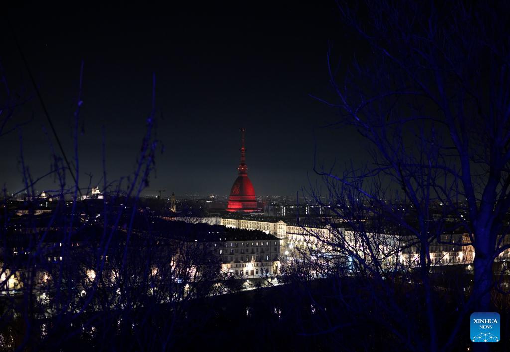 Mole Antonelliana in Turin illuminated in red to celebrate Chinese New Year
